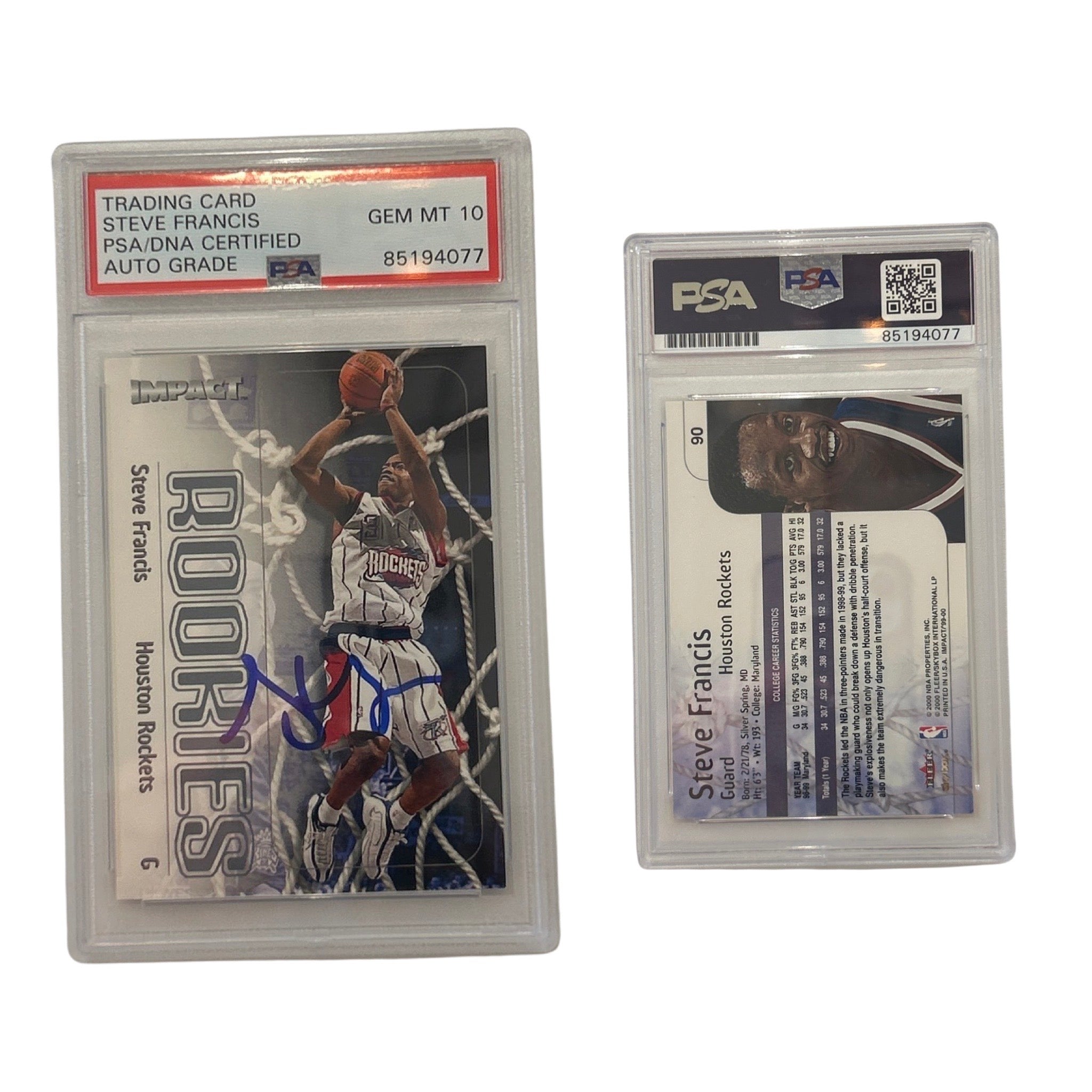 2000 Steve Francis Fleer Impact Rookies #90 PSA GEM MT 10 Auto – BG ...