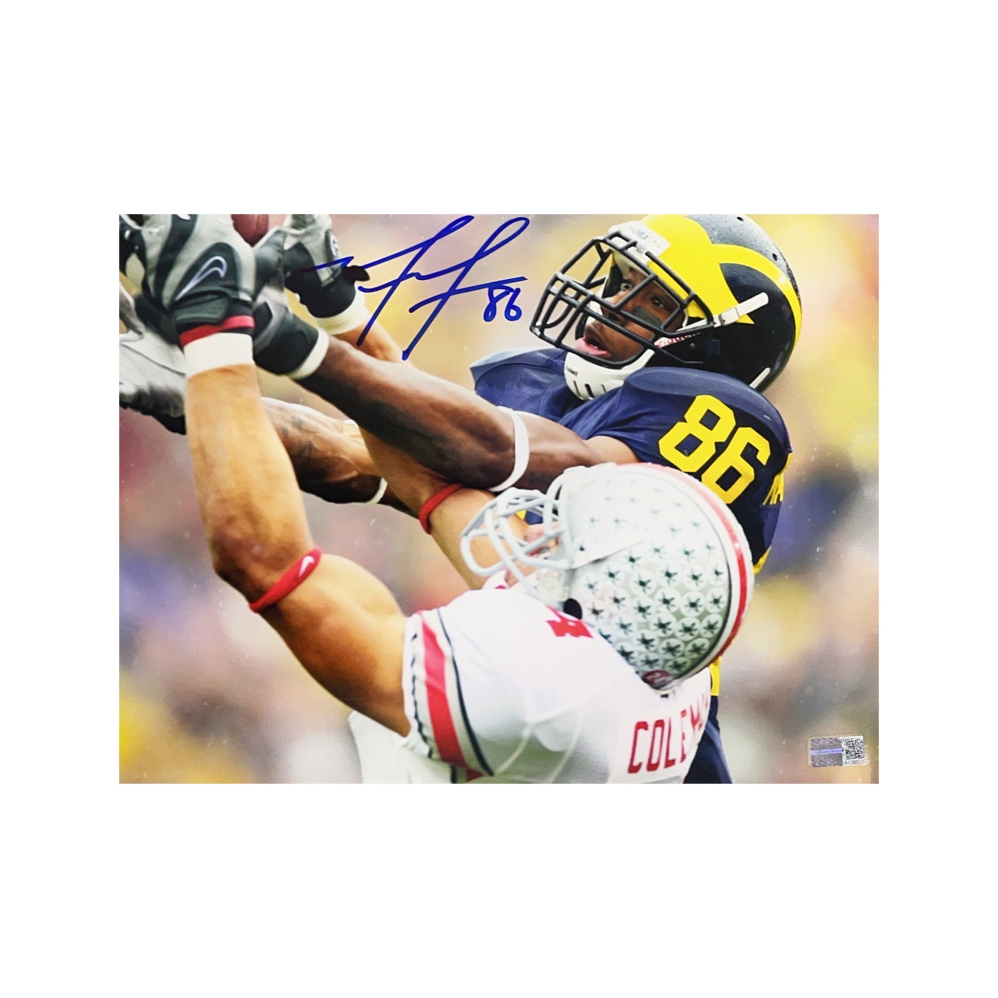 Mario Manningham Autographed Michigan Wolverines Catch Horizontal 8x10 ...